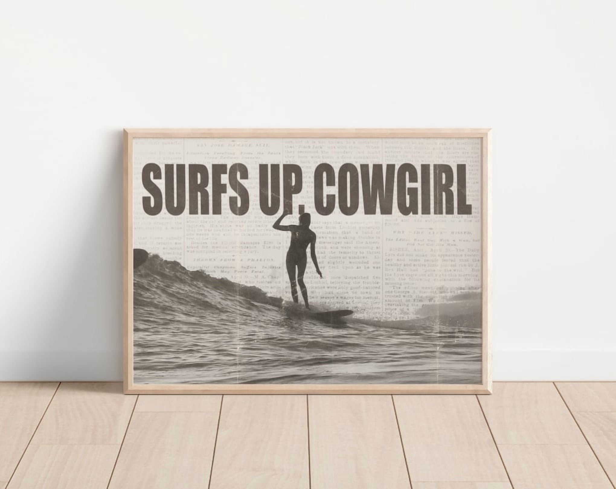Miluva Coastal Cowgirl Decor Newspaper Print Western Wall Art Surfs Up ...