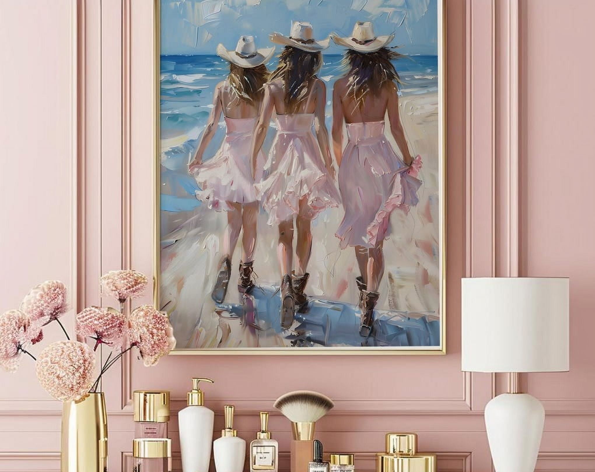 Miluva Coastal Cowgirls Pink Aesthetic Cowgirl On The Beach Wall Art ...