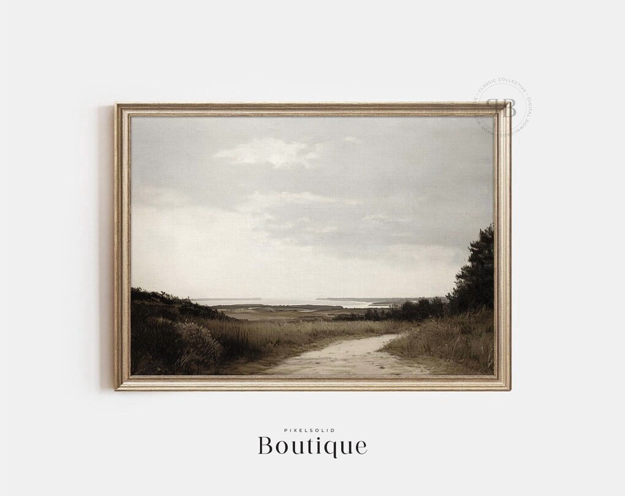 Miluva Coastal Landscape Printable, Monochrome Beach Path Wall Art ...