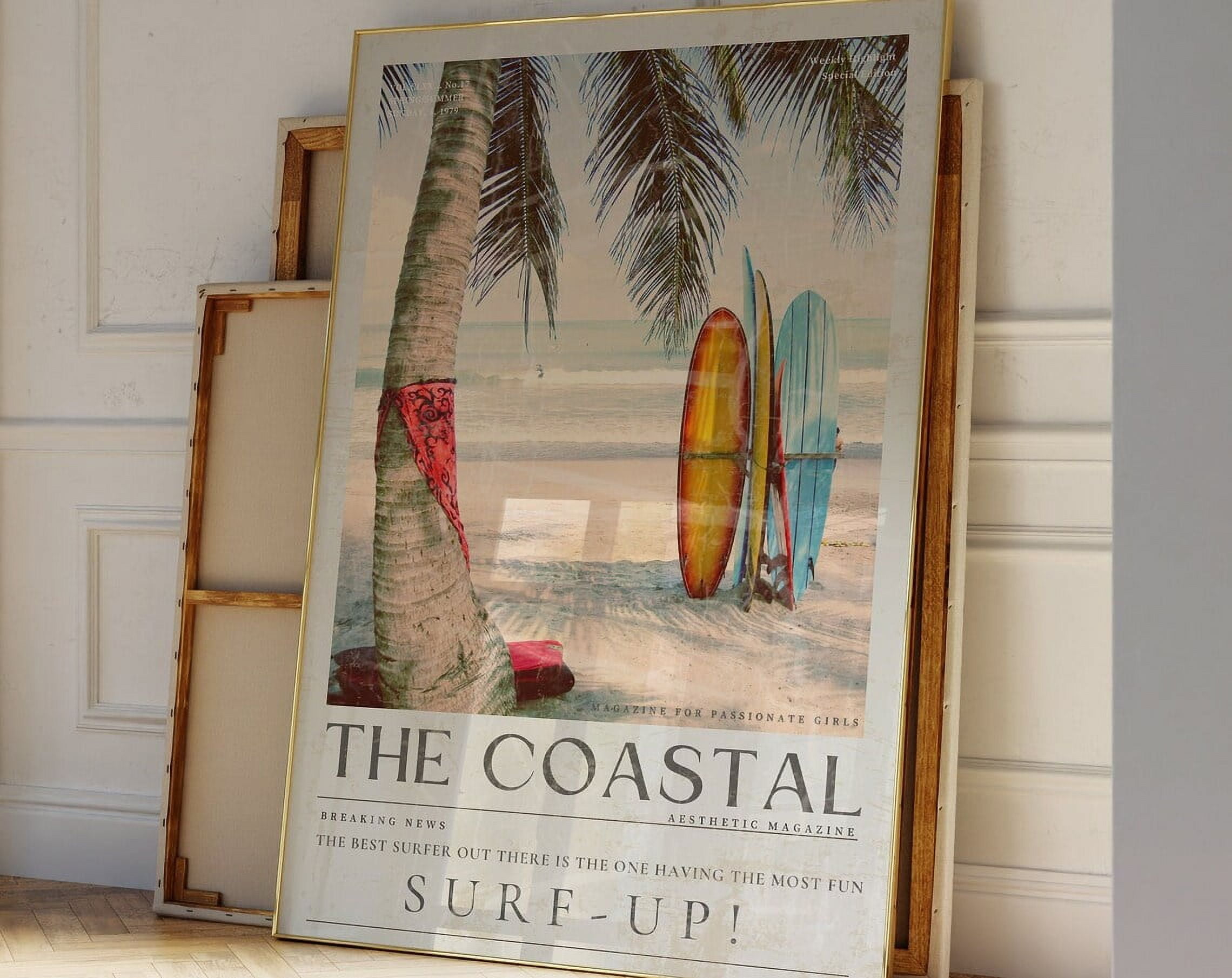 Miluva Coastal Surf Up Cowgirl Wall Art, Vintage 70'S Newspaper Print ...