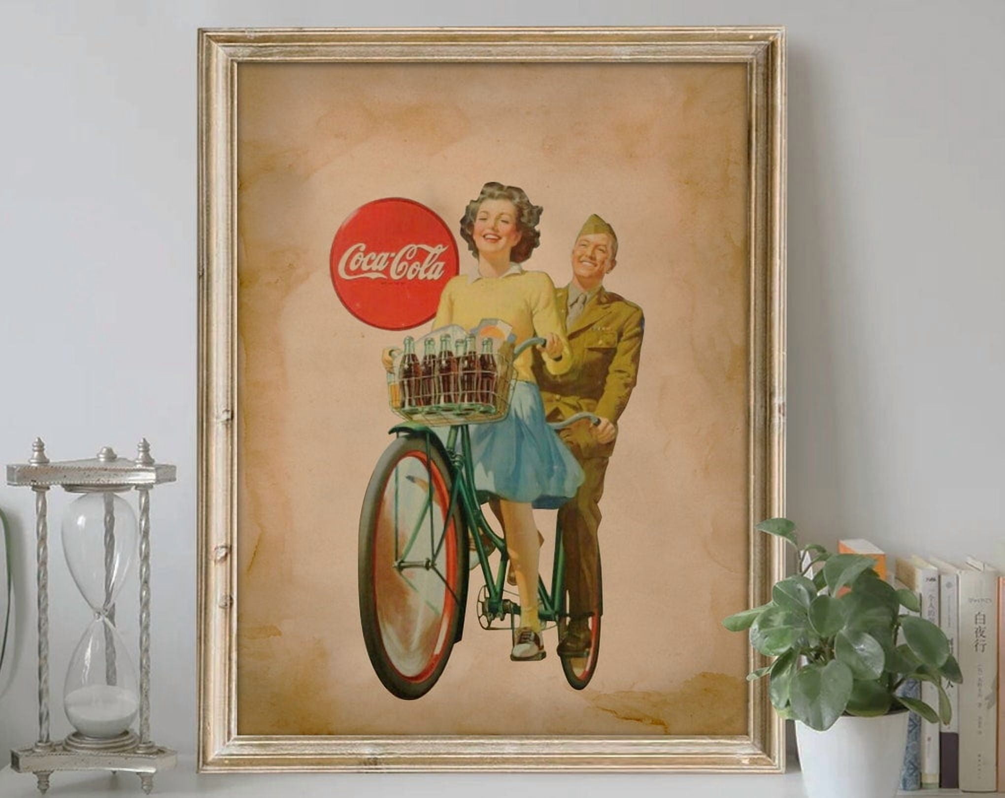 Miluva Coca Cola Woman And Man Riding On Bike Vintage Art Print, Coca Cola Wall Decor, Coca Cola ...
