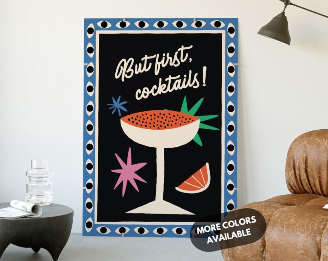 Miluva Cocktail Art Print, Cheers Print, Retro Martini Poster, Colorful ...
