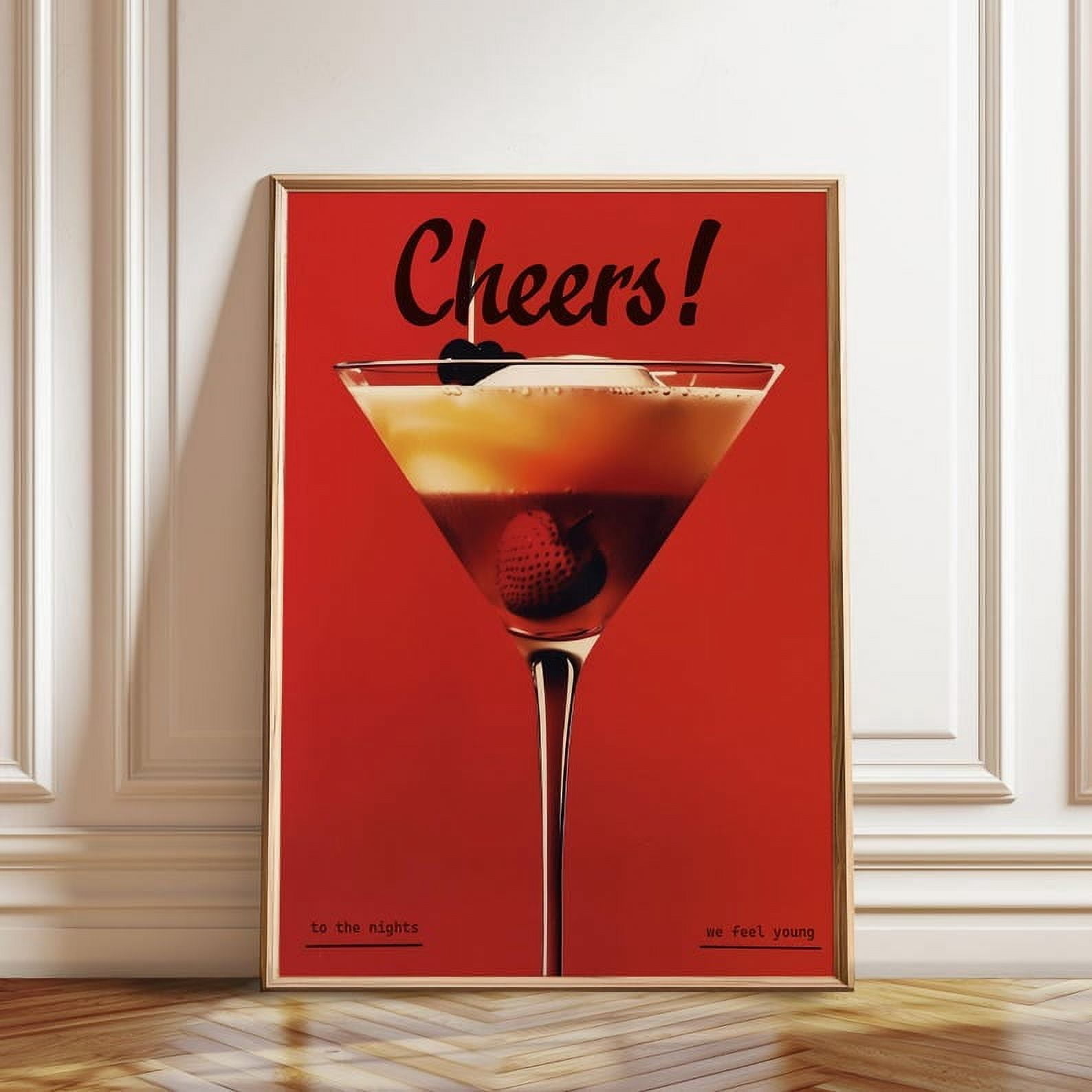 Miluva Cocktail Martini Art Print Modern Bar Decor, Vibrant Red Cheers ...