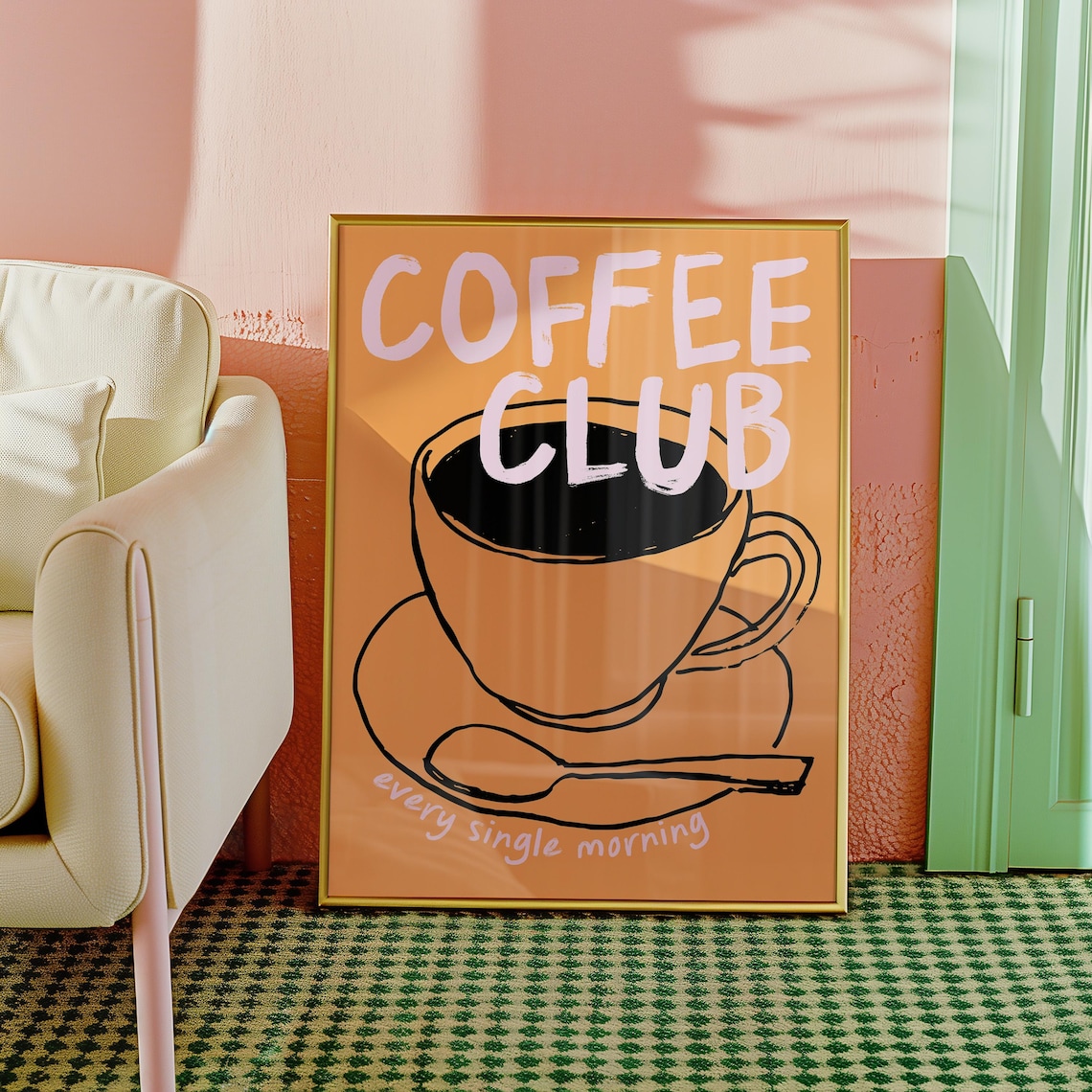 Miluva Coffee Club Kitchen Poster Hand Drawn Cafe Print Maximalist ...
