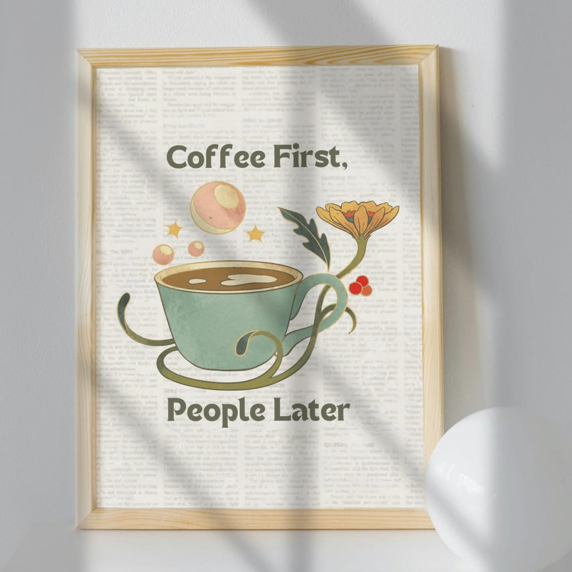 Miluva Coffee First, Retro Wall Art, Coffee Cart Print, Coffee Lover ...