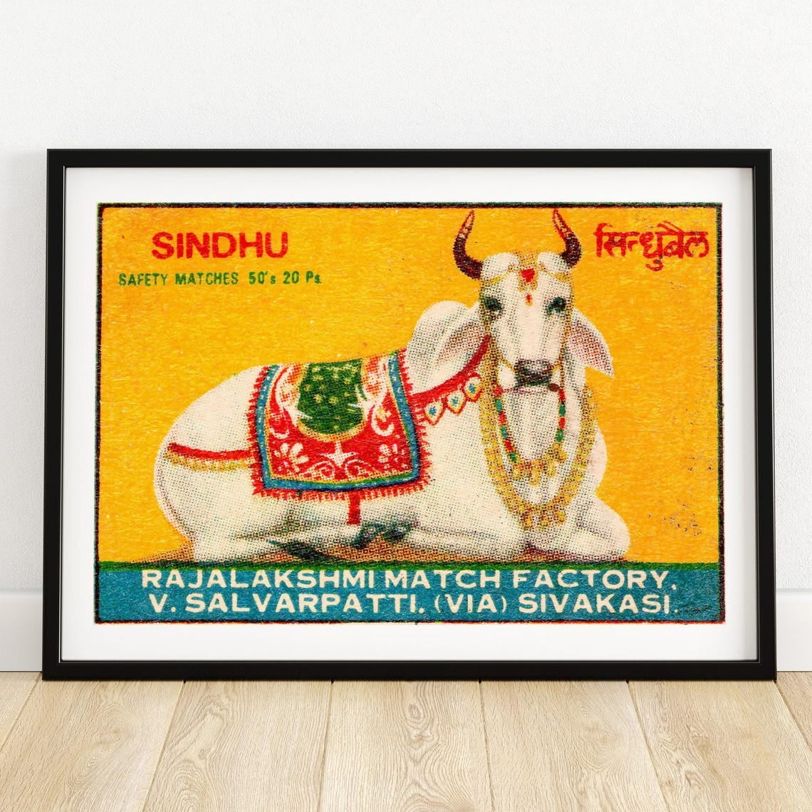 Miluva Colorful Indian Matchbox Art Print Vintage Cow Illustration ...