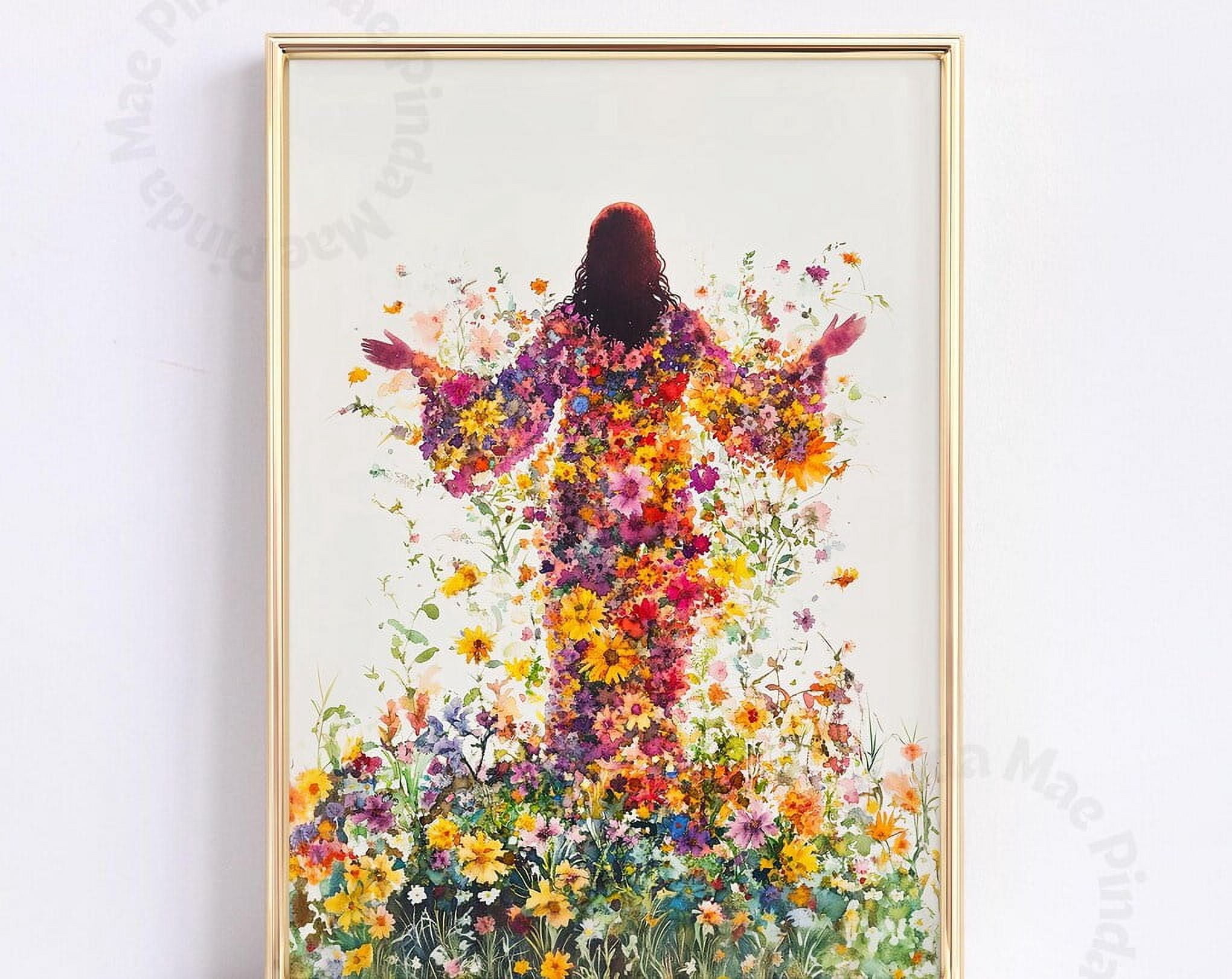 Miluva Colorful Jesus Art Print, Modern Christian , Wildflowers Poster ...