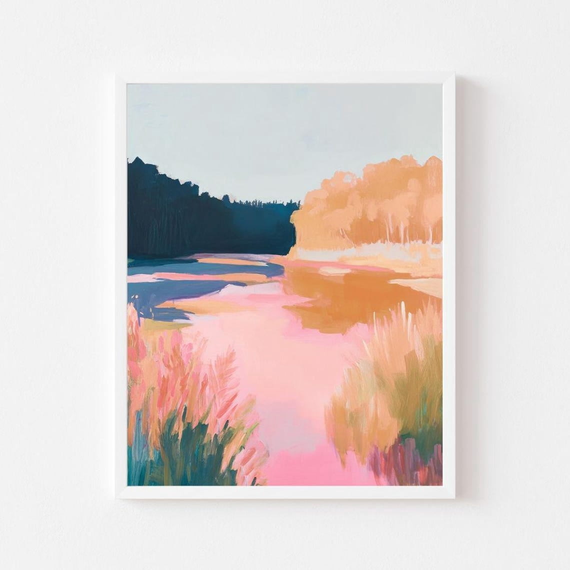 Miluva Colorful Lake Landscape Fall Marsh Wall Art Print Pink And ...