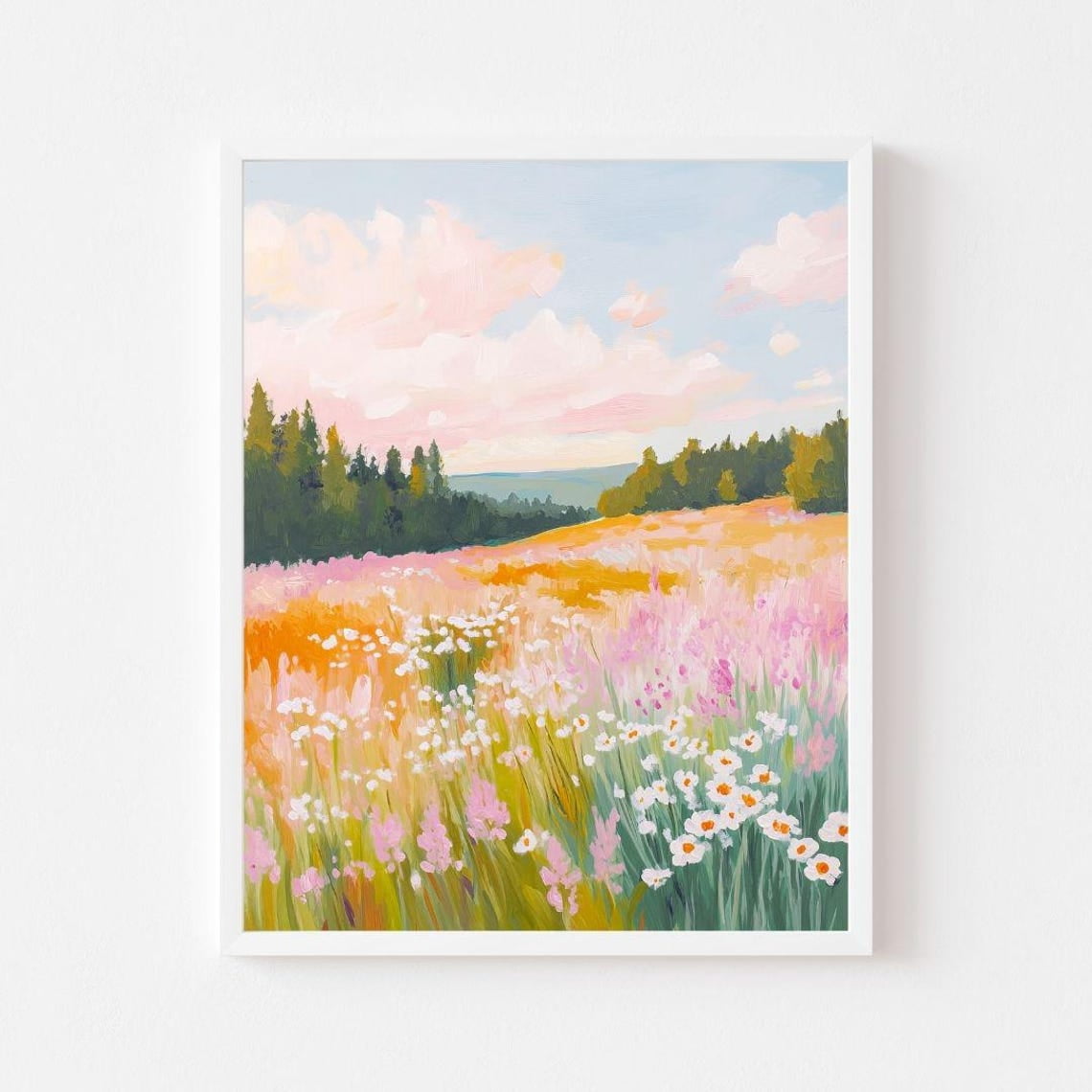 Miluva Colorful Meadow Landscape Pastel Wildflower Hill Wall Art Print ...