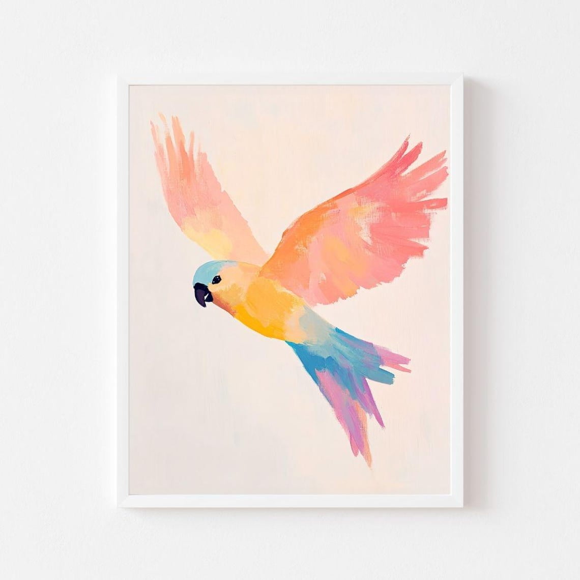 Miluva Colorful Parrot Flying Tropical Bird Wall Art Print Pastel Macaw ...