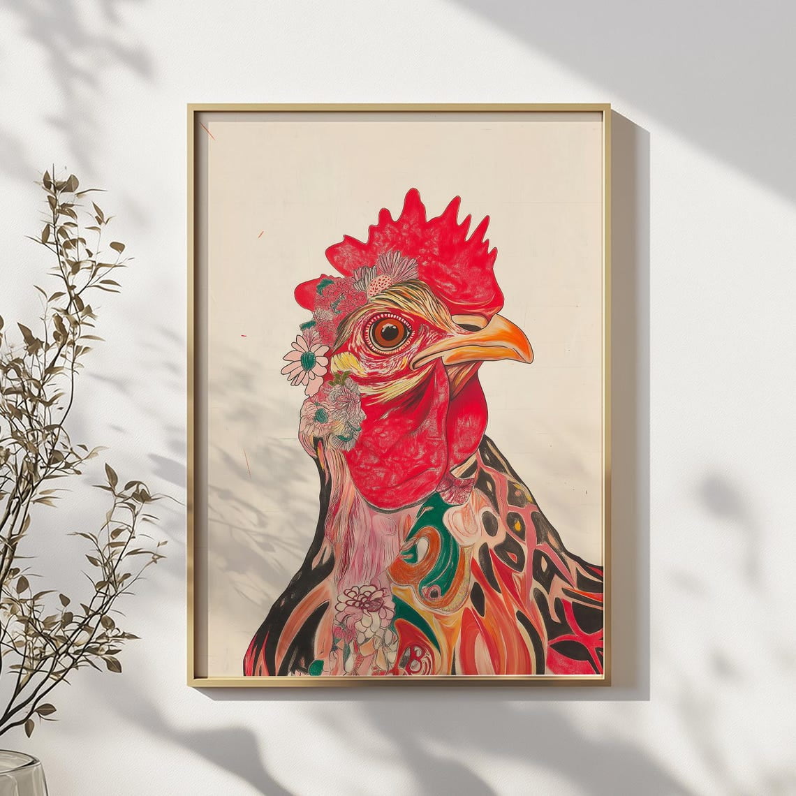 Miluva Colorful Rooster Wall Art Print, Boho Farm Animal Poster ...