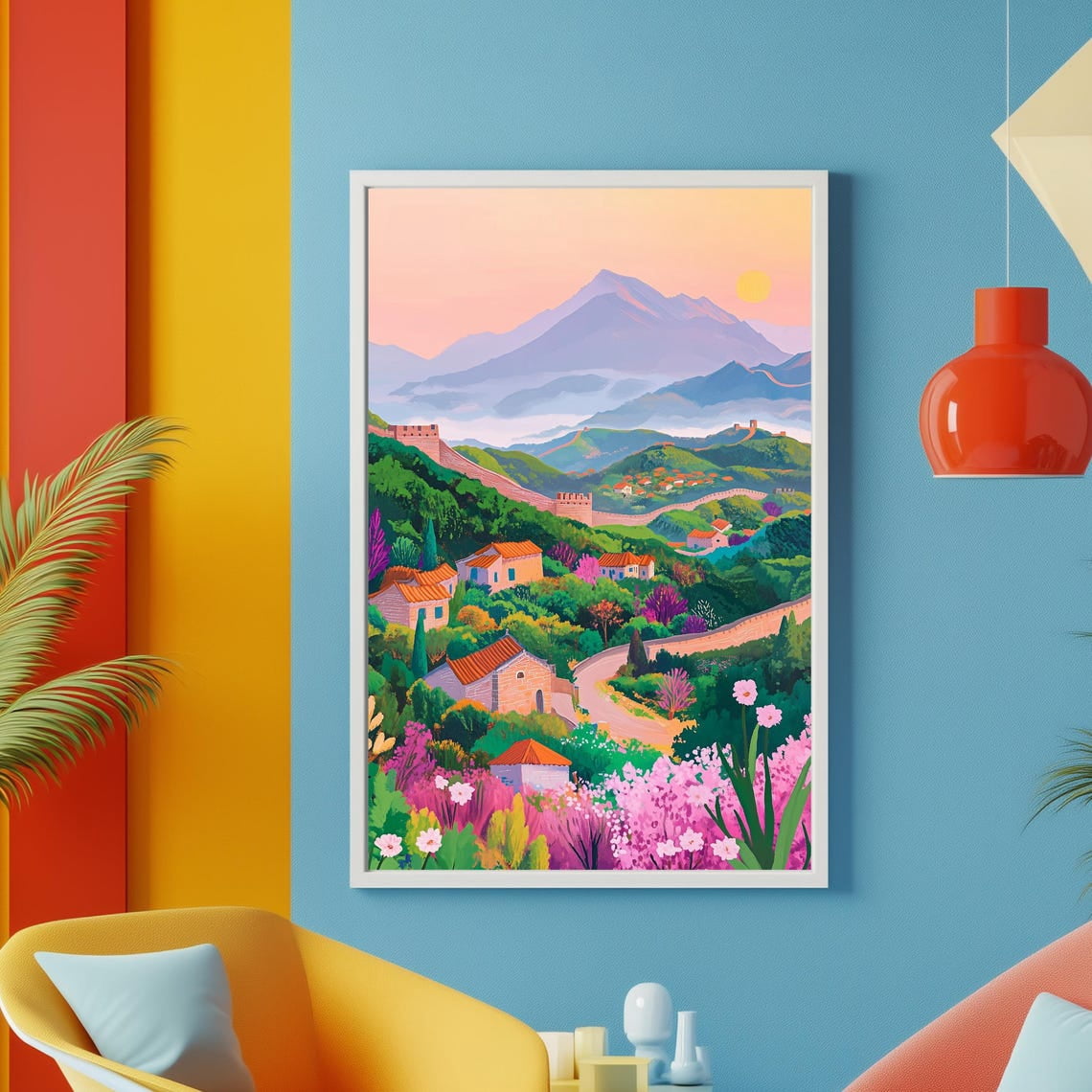Miluva Colorful Spring Landscape Wall Art Print, Floral Countryside ...