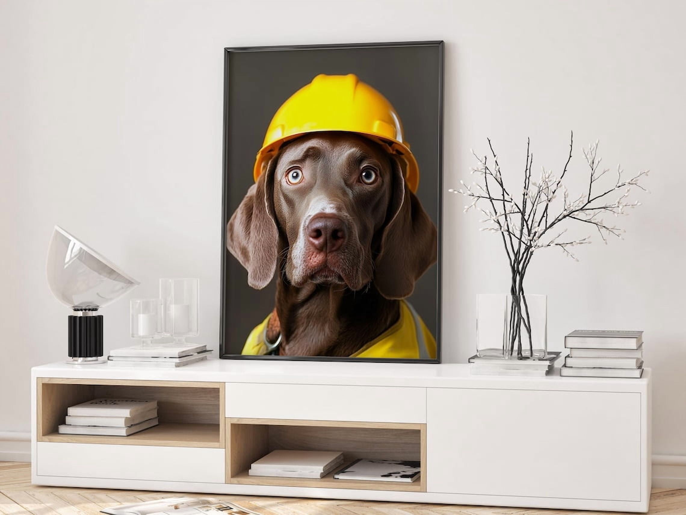 Miluva Construction Dog Wall Art, Hard Hat Dog Poster, Labrador ...