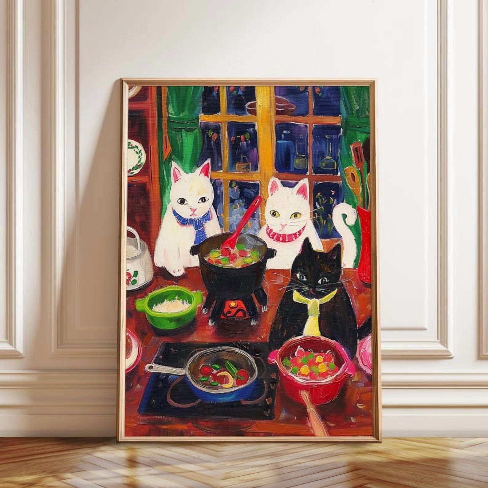 Miluva Cooking Cats Poster - Cheerful Kitchen Cats Art Print - Colorful ...
