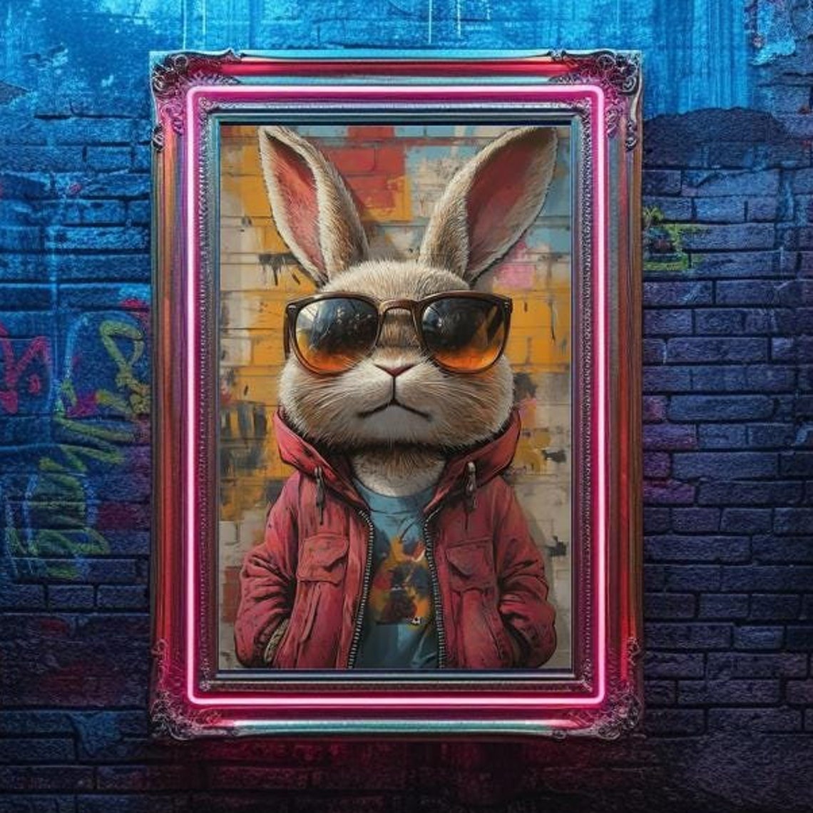 Miluva Cool Bunny Graffiti Wall Art Print, Urban Aesthetic Room Decor ...