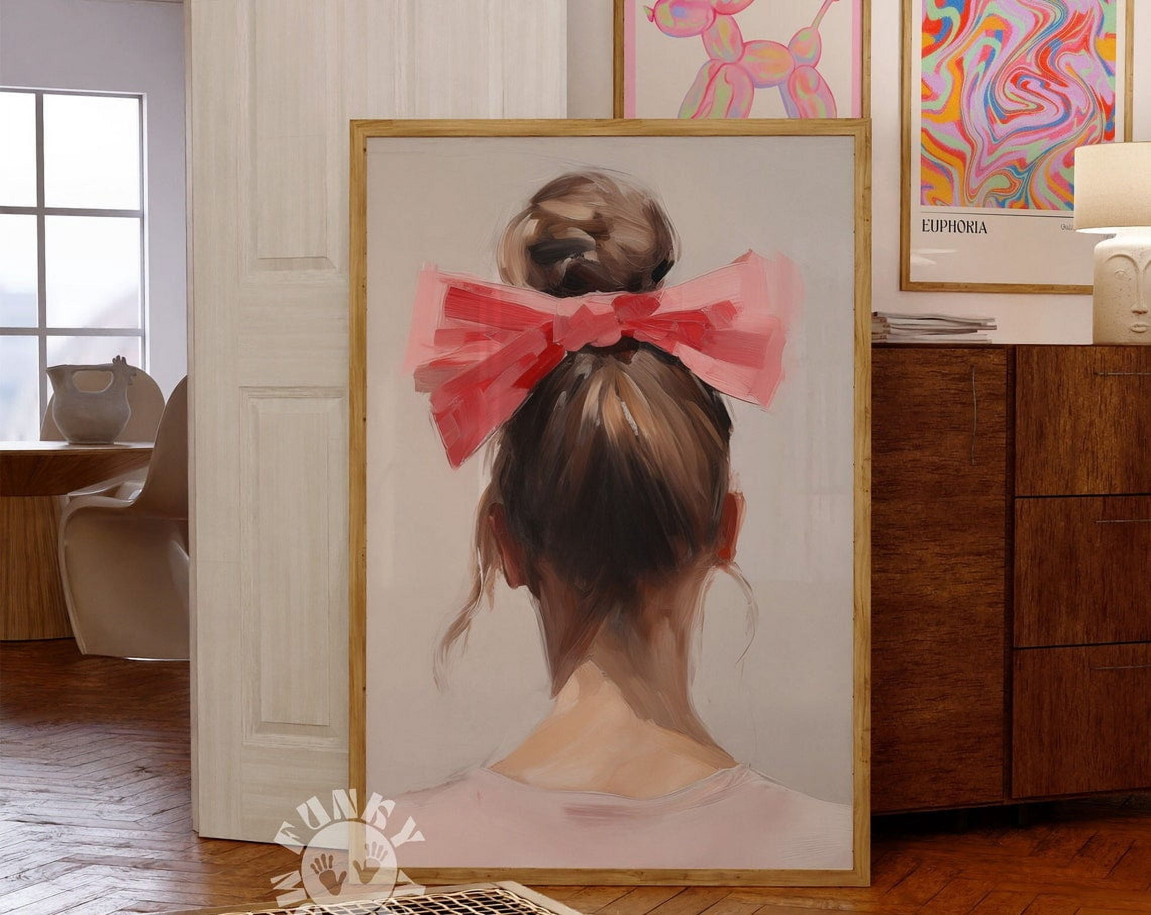 Miluva Coquette Aesthetic Print, Girl With Pink Hair Bow Print, Preppy ...