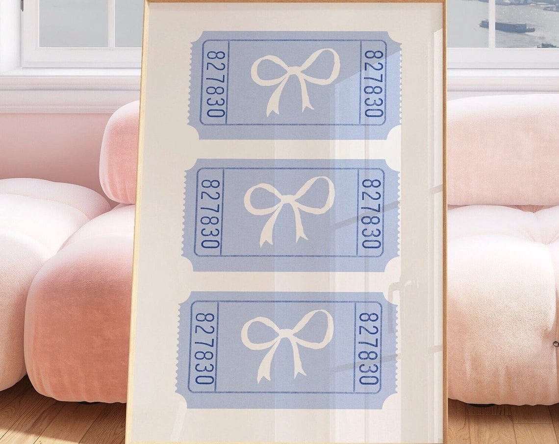 Miluva Coquette Room Decor Balletcore Wall Art Wall Art Blue Bow Art ...