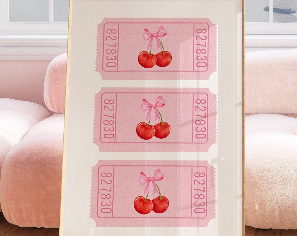 Miluva Coquette Room Decor Balletcore Wall Art Wall Art Cherry Bow Art ...