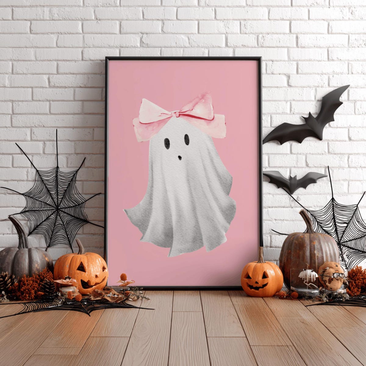 Miluva Coquette pink bow ghost wall art print – Preppy pink halloween ...