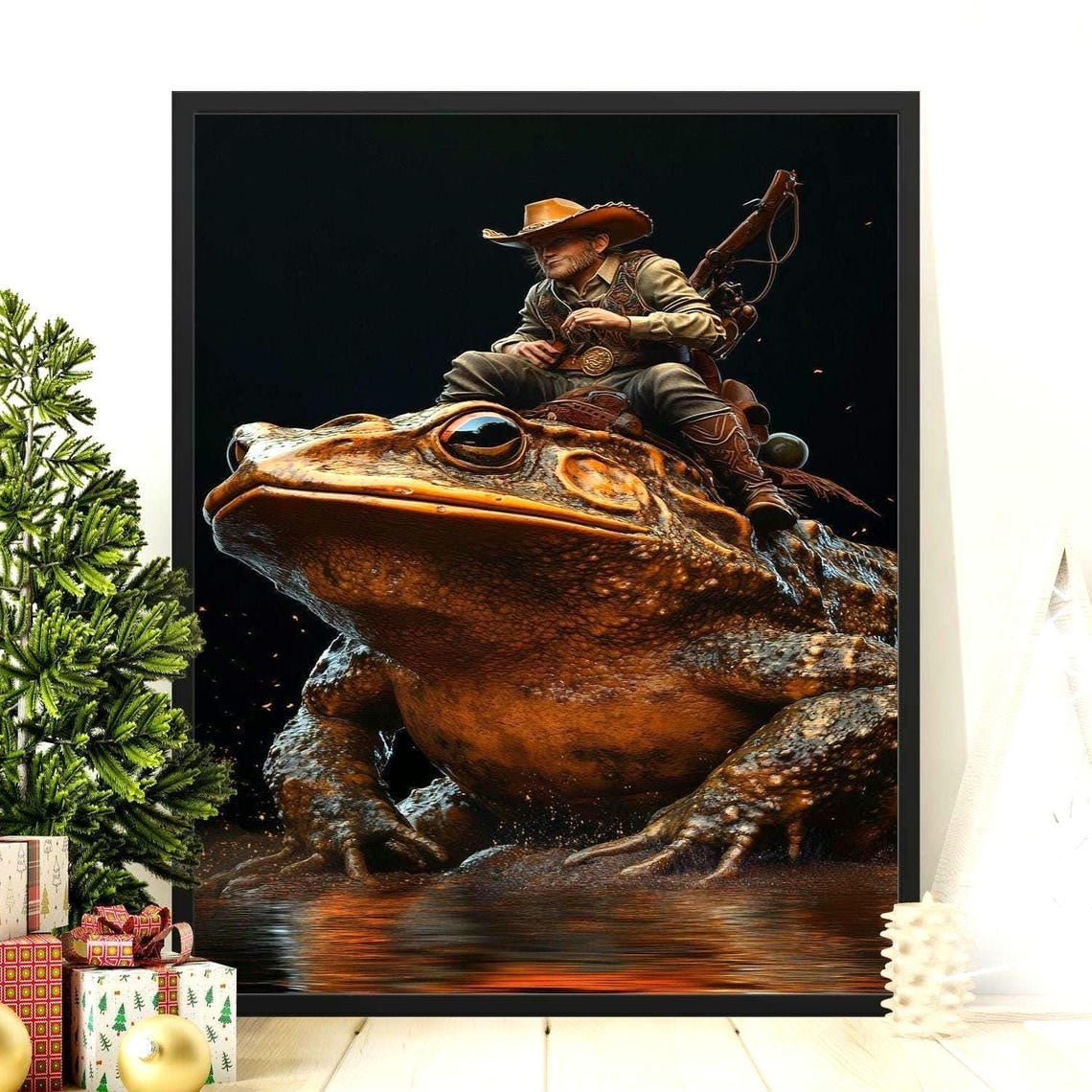 Miluva Cowboy Riding Giant Toad Poster, Fantasy Art Print, Western Home ...