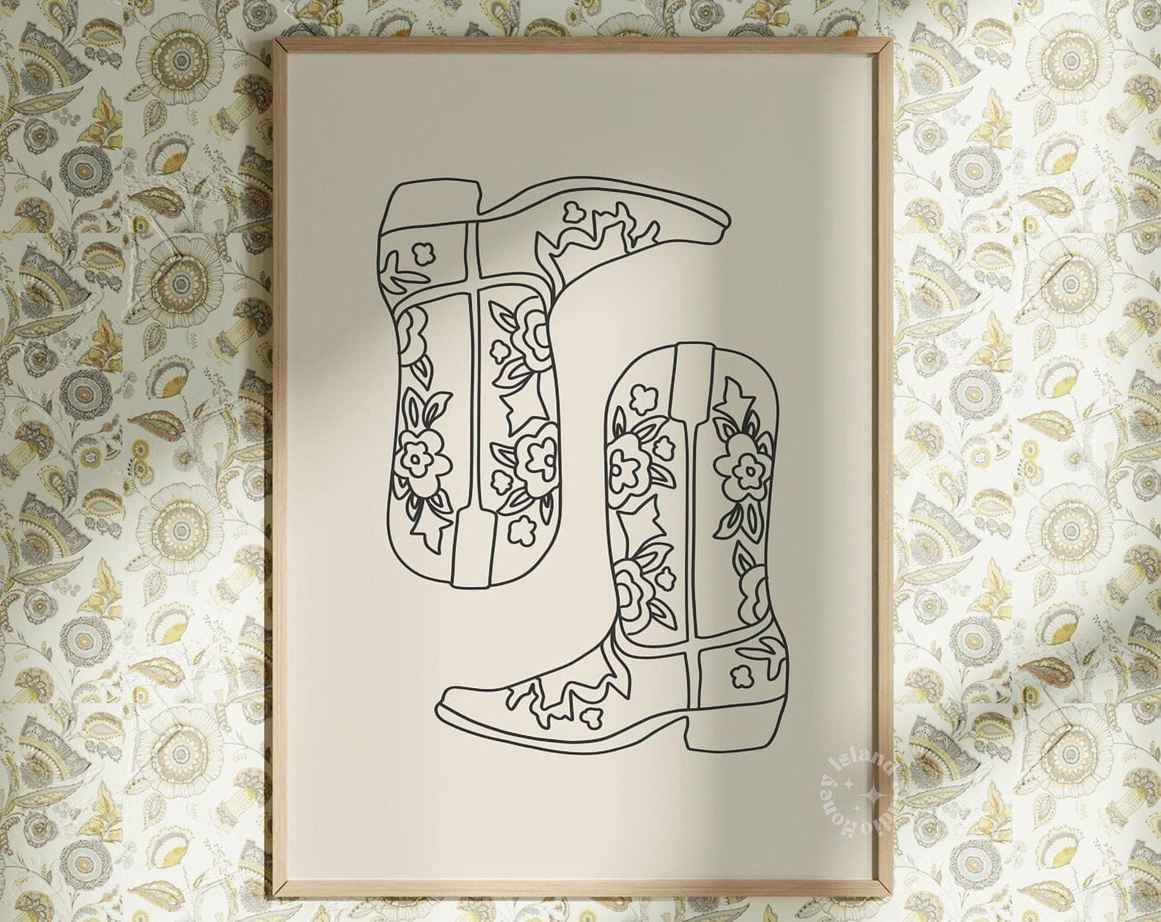 Miluva Cowgirl Boots Wall Art, Minimalist Cowgirl Boot Print, Black ...