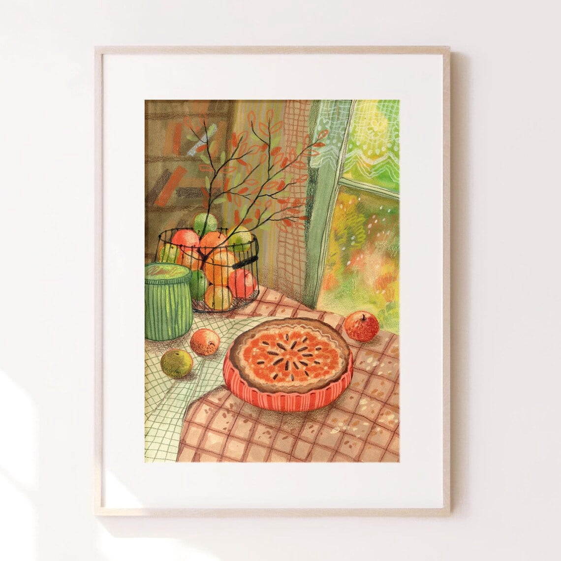 Miluva Cozy Autumn Kitchen Art Print - Apple Pie And Fruit Basket ...
