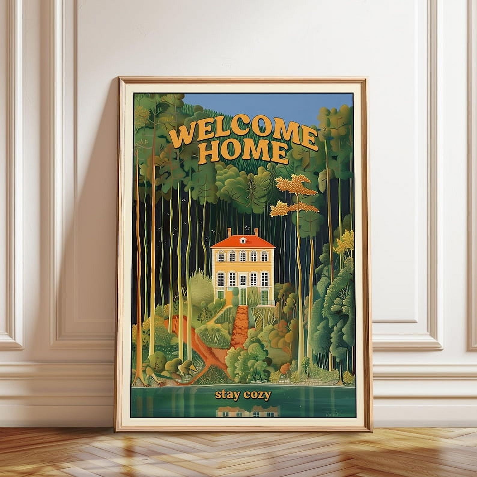 Miluva Cozy Cabin Art Print Serene Forest House Wall Art - Welcome Home ...