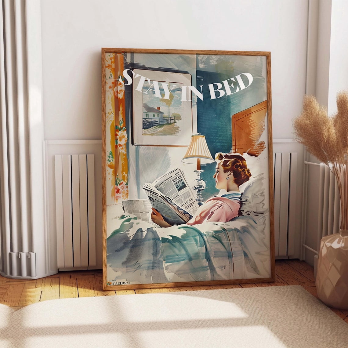Miluva Cozy Morning Reads Art Print - Retro Woman Reading In Bed ...