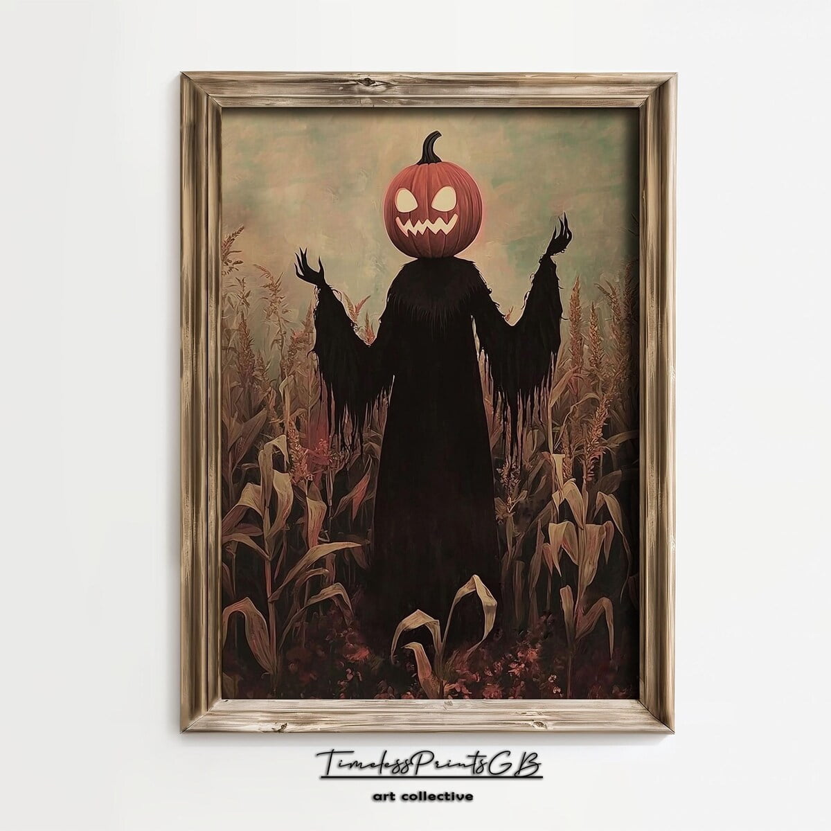 Miluva Creepy scarecrow with a pumpkin head wall art vintage halloween ...