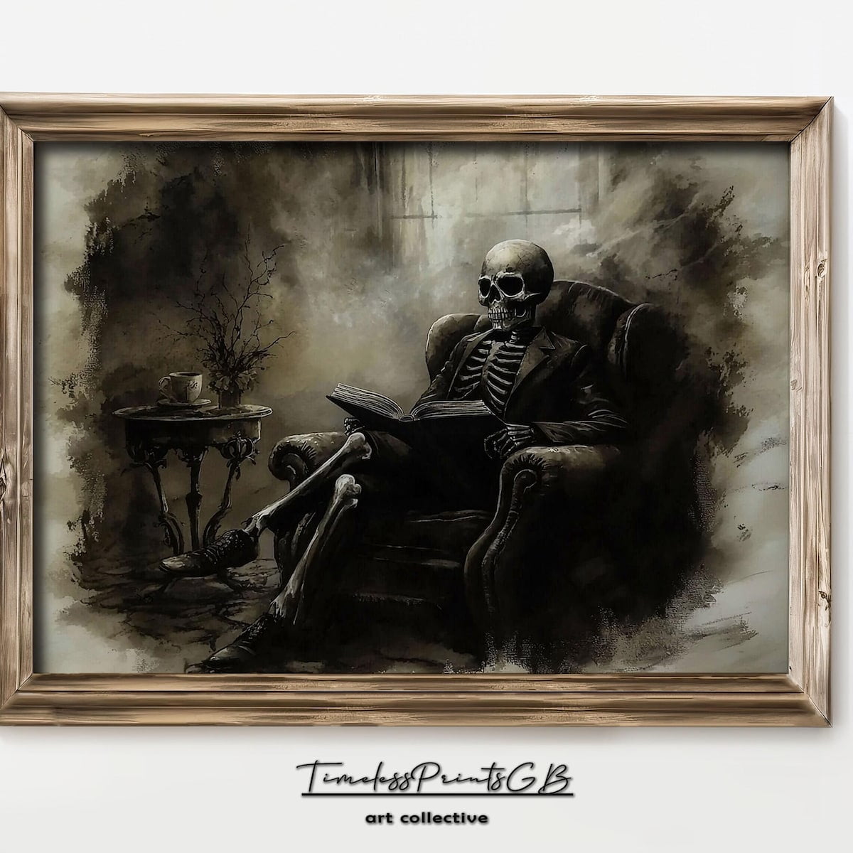 Miluva Creepy skeleton reading print vintage halloween skeleton decor ...