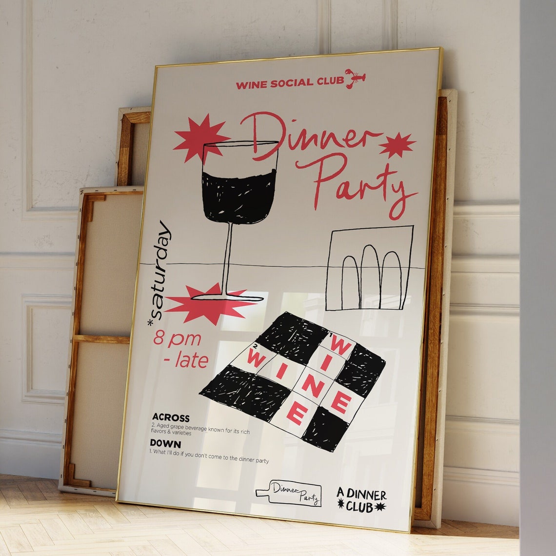 Miluva Crossword Dinner Party Art, Dinner Club Print, Funky Supper Club ...