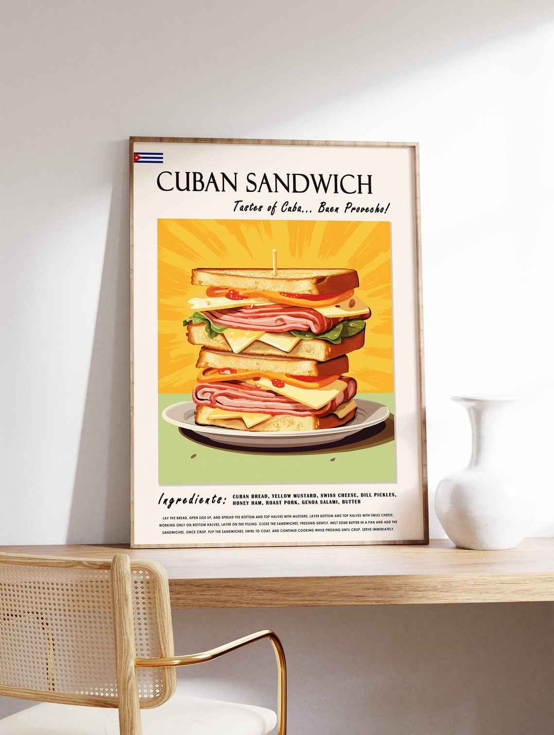 Miluva Cuban Sandwich Food Poster, Cuban Food Print, Cuban Food Art ...
