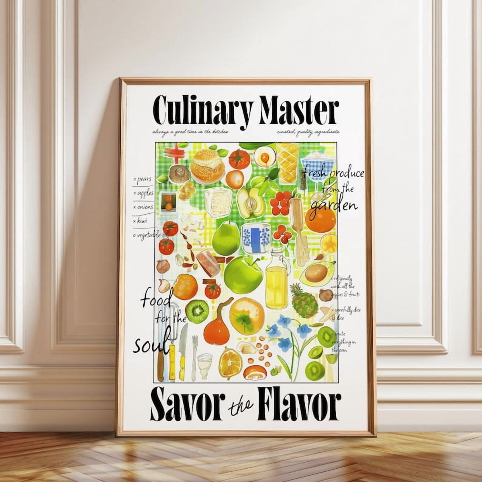 Miluva Culinary Kitchen Wall Art Print Illustrated Food Chart With ...