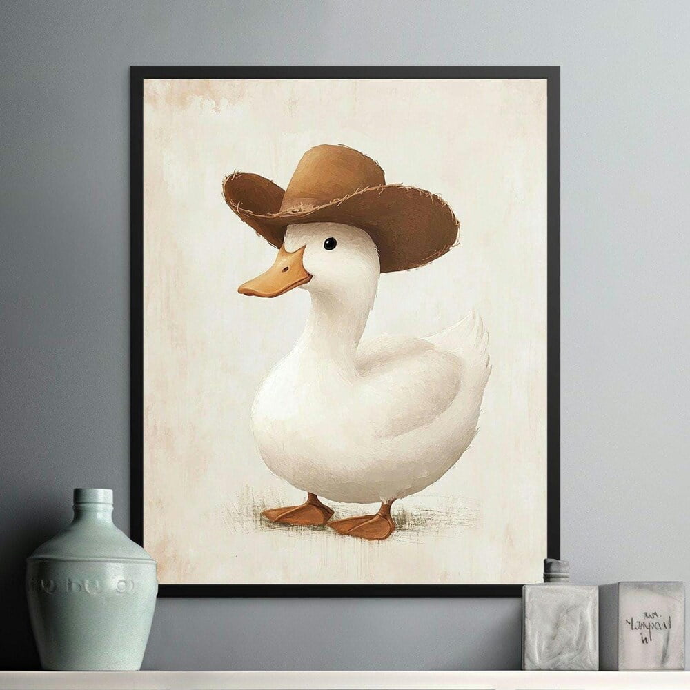 Miluva Cute Duck With Cowboy Hat Poster, Adorable Animal Wall Art ...