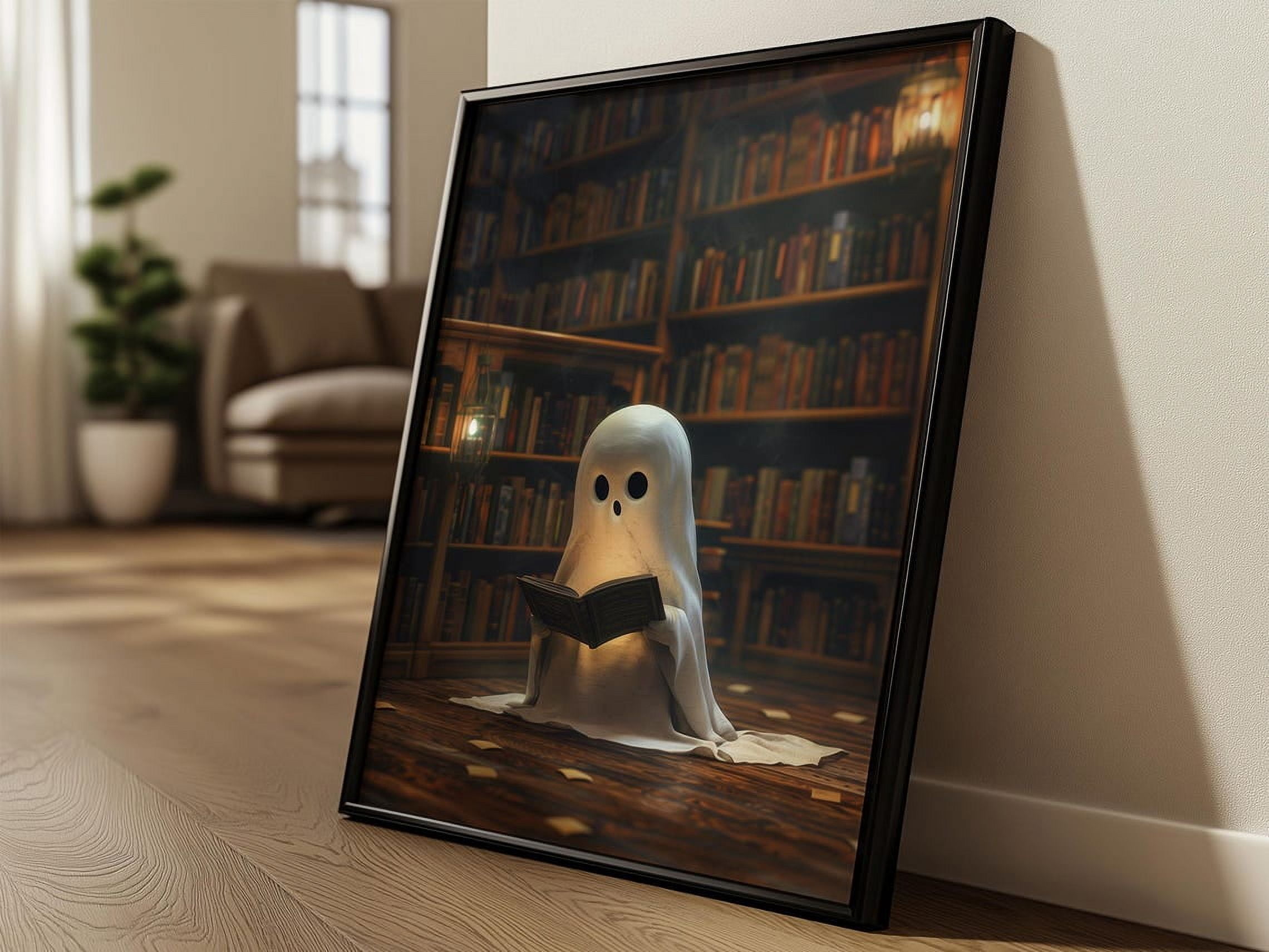 Miluva Cute Ghost Reading Art Print, Vintage Library Wall Art, Gothic ...
