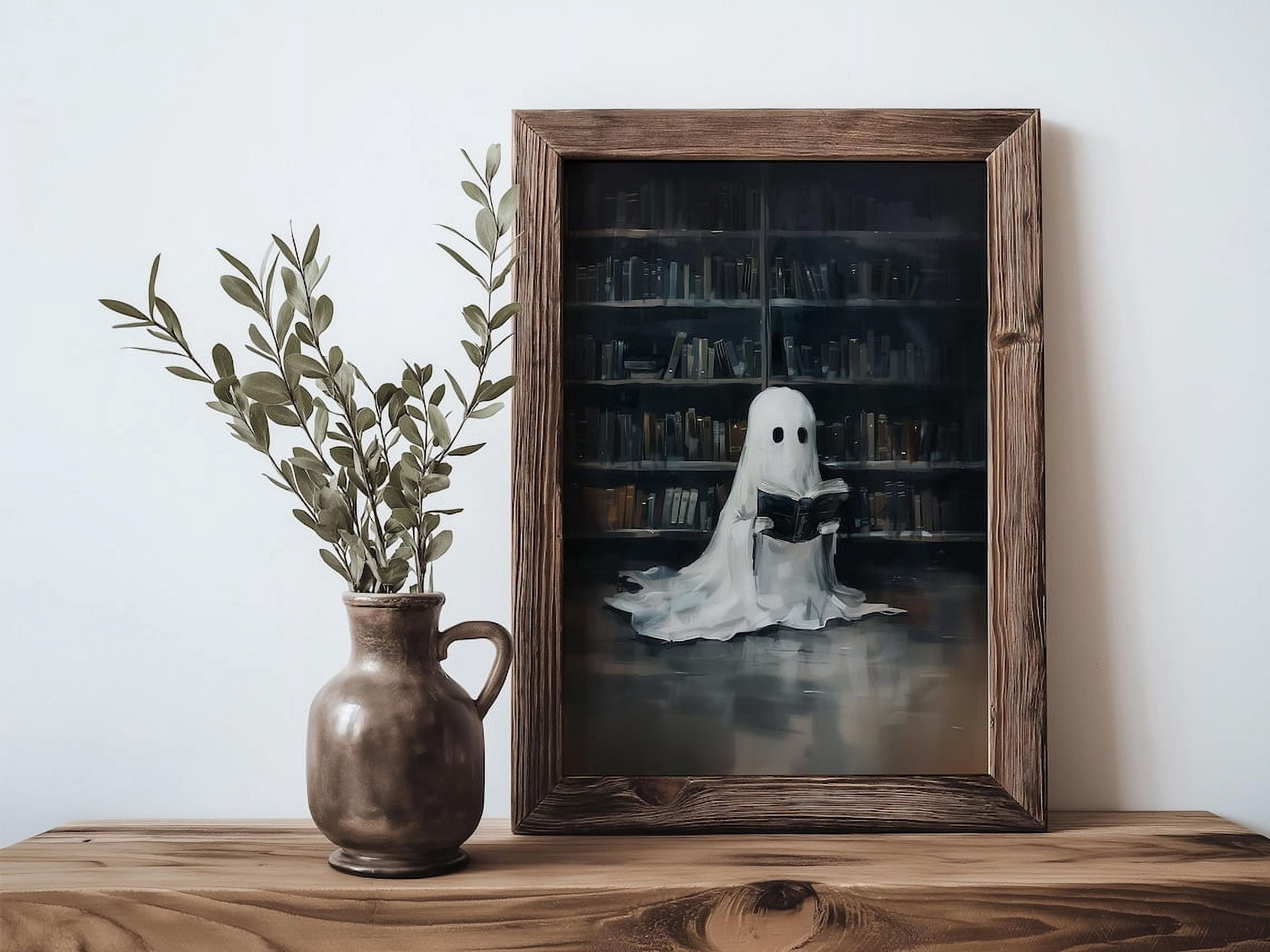 Miluva Cute Ghost Reading In A Dark Library Print, Vintage Decor, Dark ...
