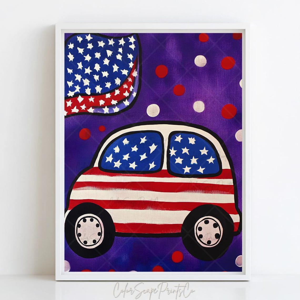 Miluva Cute Patriotic Car Wall Art Printable Independence Day Art ...