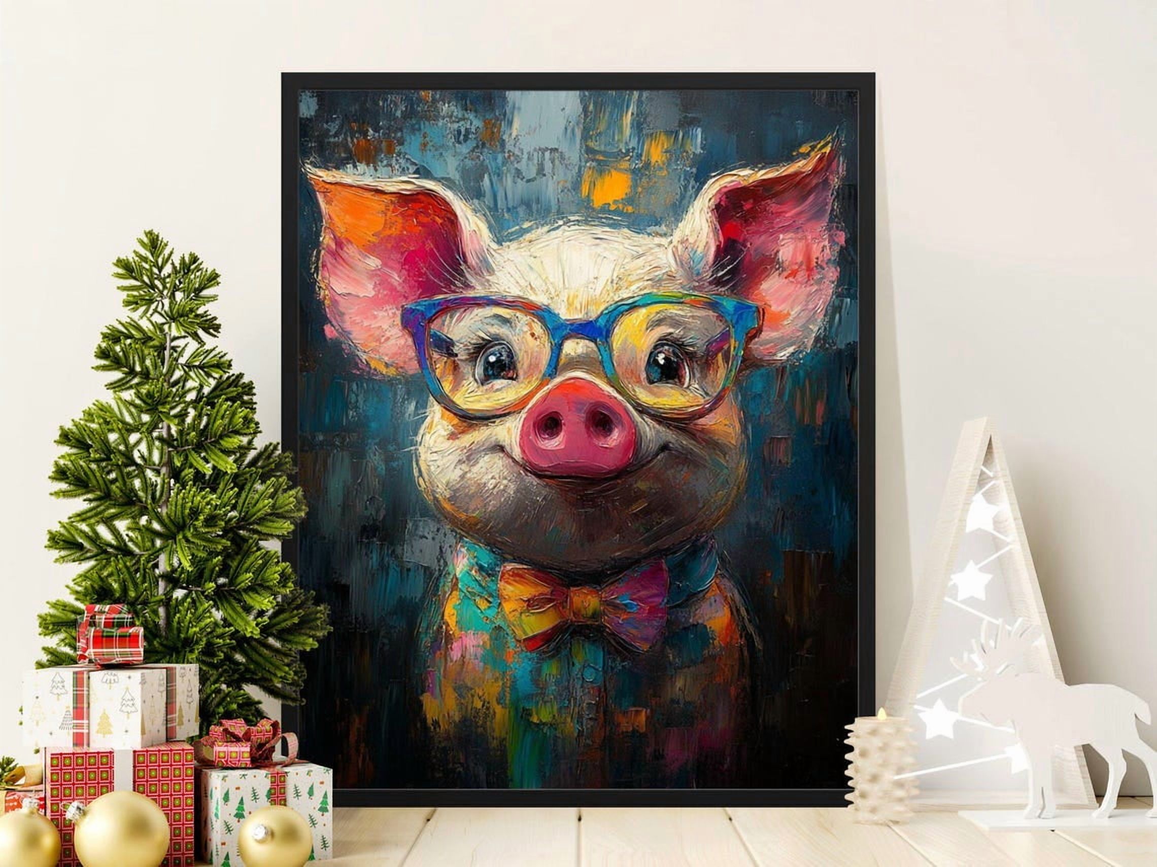 Miluva Cute Pig Wall Art, Pig Poster With Glasses, Animal Poster ...