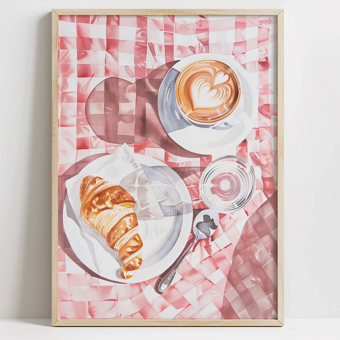 Miluva Cute Pink Breakfast Food Print, Printable Croissant Coffee Wall ...