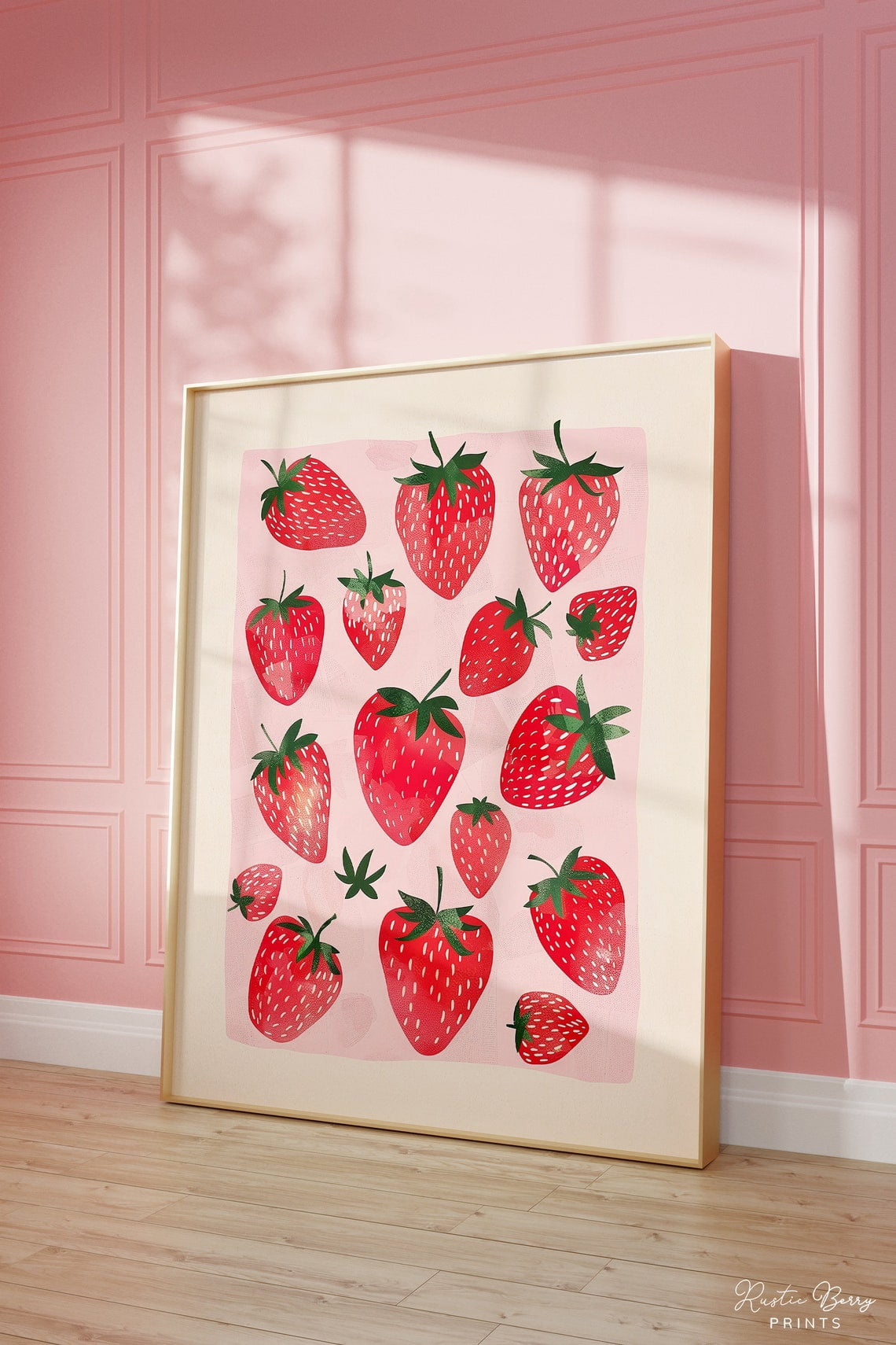 Miluva Cute Pink Strawberries Art Print Vintage Poster Food Art Poster ...