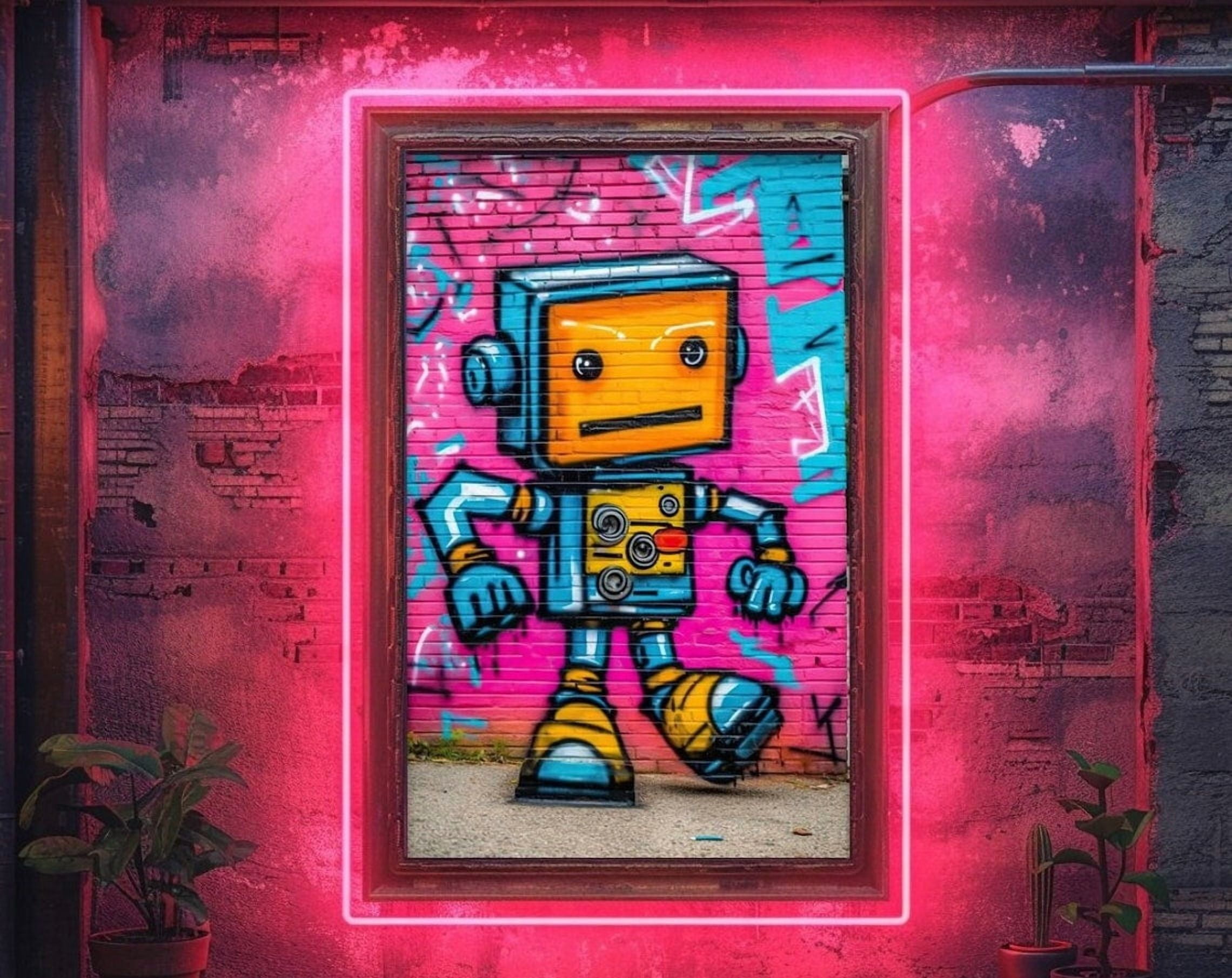 Miluva Cute Robot Graffiti Wall Art, Robot Graffiti Print, Modern ...