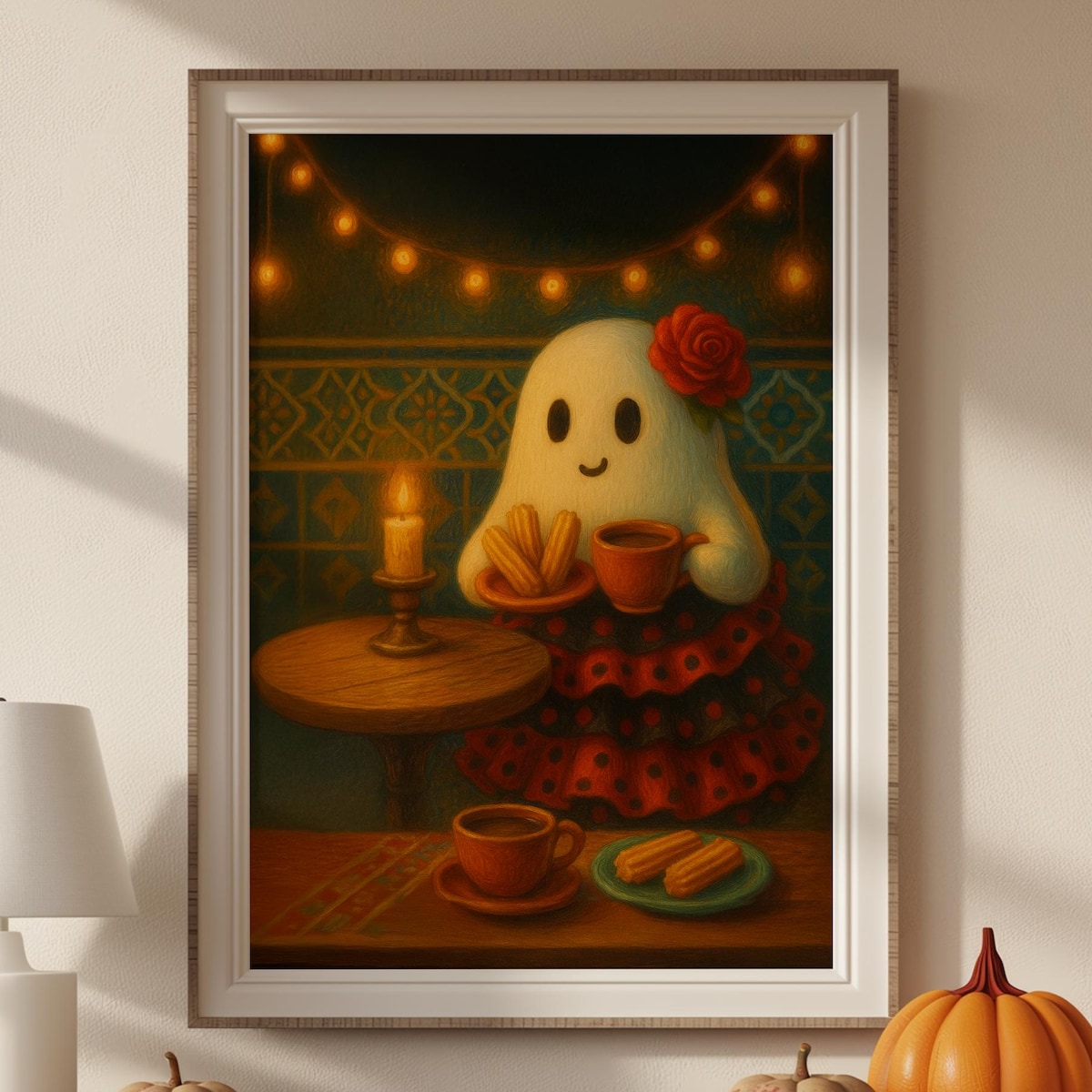 Miluva Cute flamenco ghost wall art – Spanish churros & hot chocolate ...