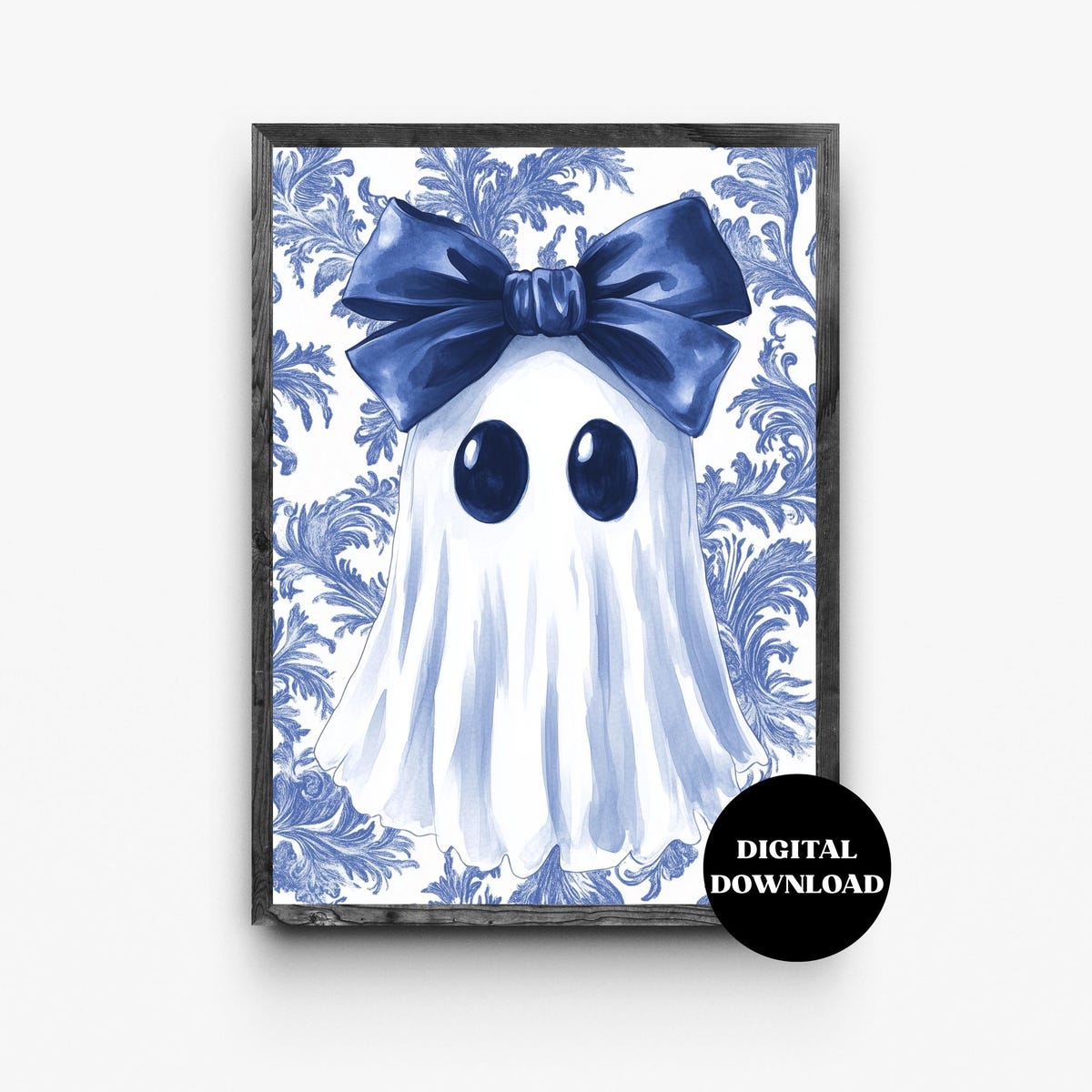 Miluva Cute ghost with blue bow poster chinoiserie halloween wall art ...