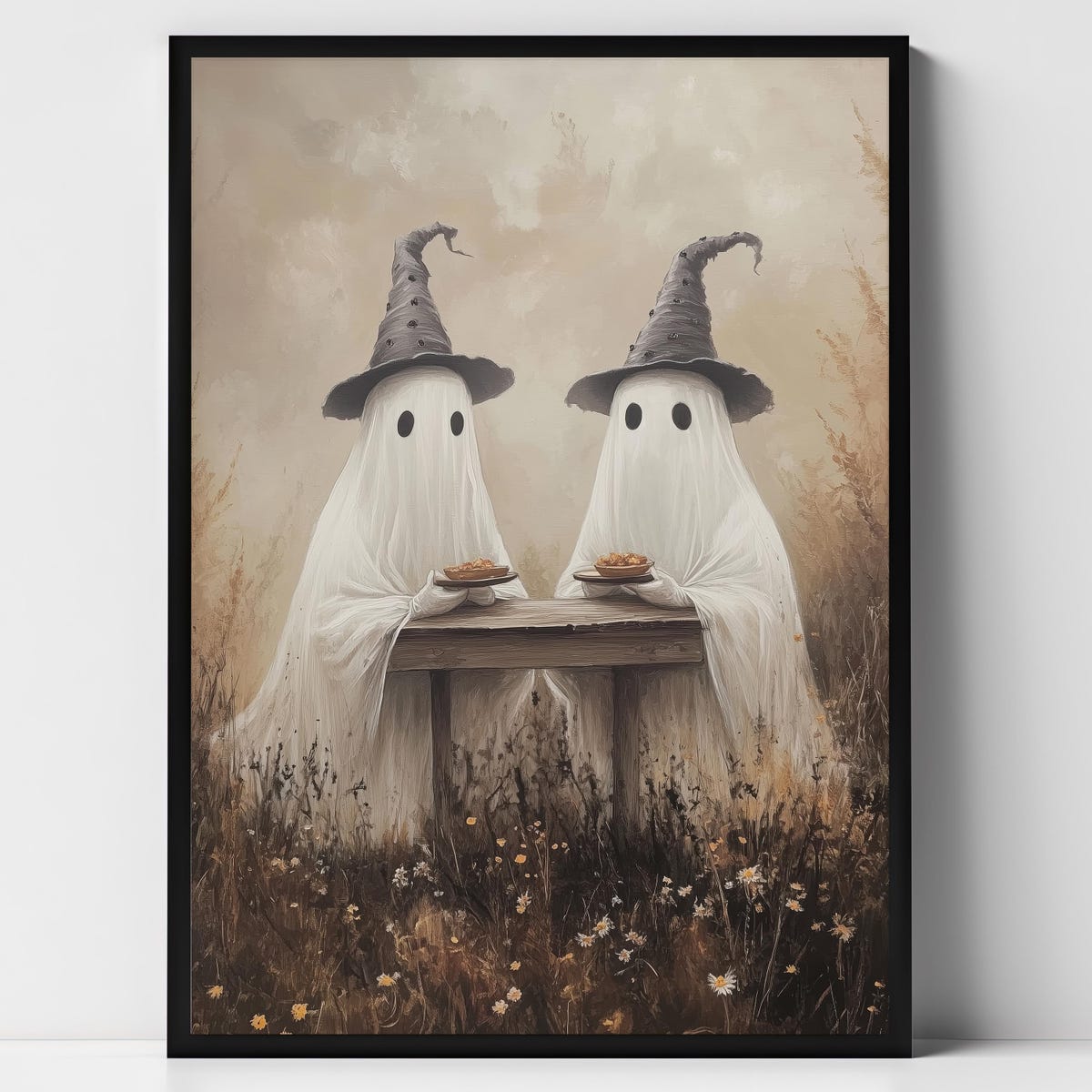 Miluva Cute ghosts picnic in wildflower field print – Spooky halloween ...