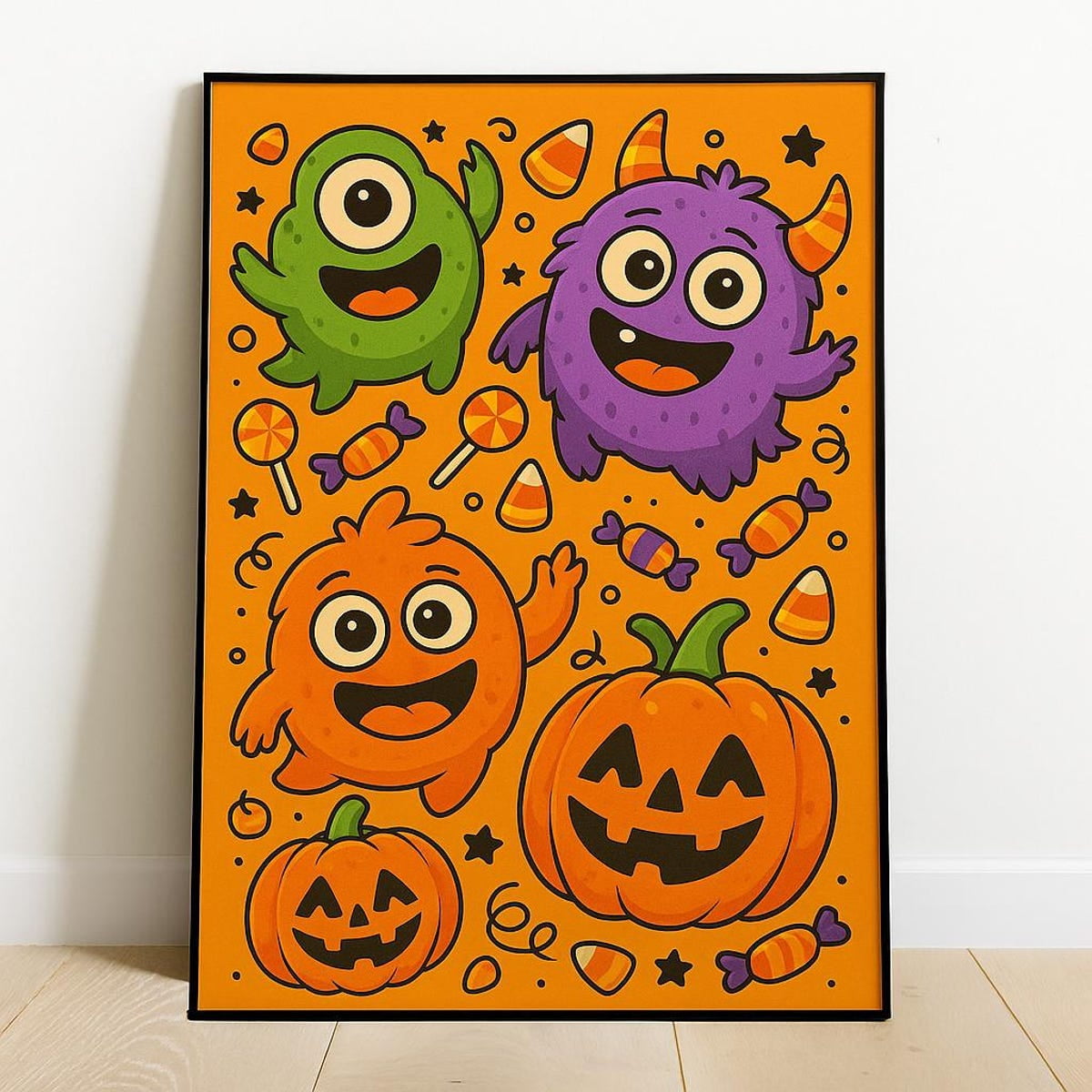 Miluva Cute halloween monsters: monsters wall art & spooky wall decor ...