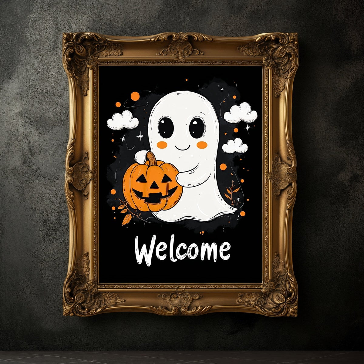 Miluva Cute welcome ghost wall art – Vintage halloween ghost art ...
