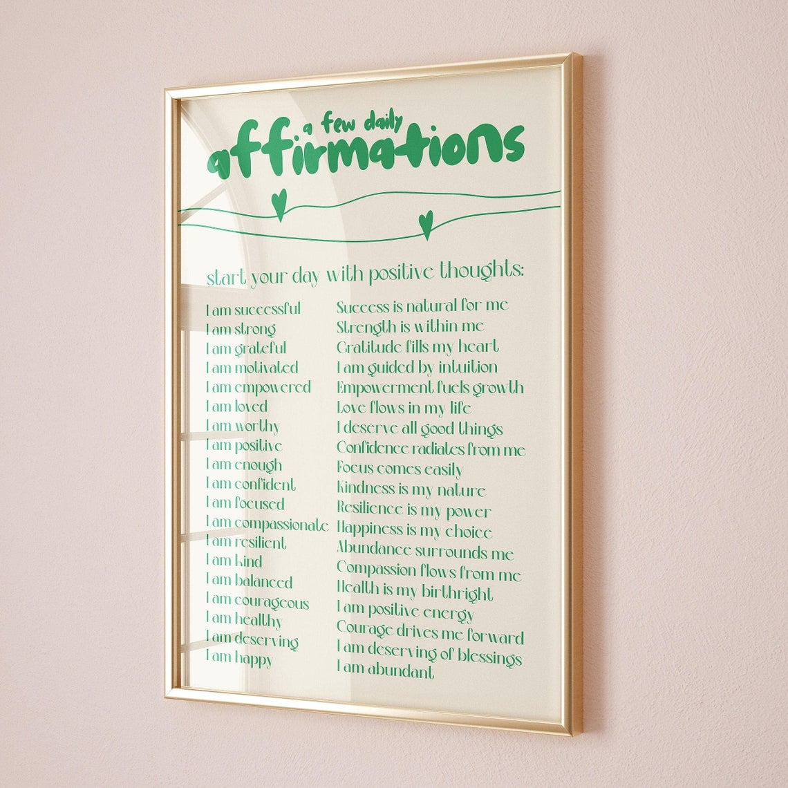 Miluva Daily Affirmations Green Wall Print, Preppy Y2K Dorm Room Decor ...
