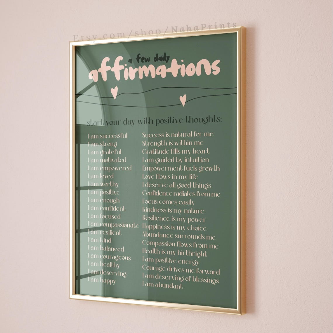 Miluva Daily Affirmations Sage Wall Print, Preppy Y2K Dorm Room Decor ...