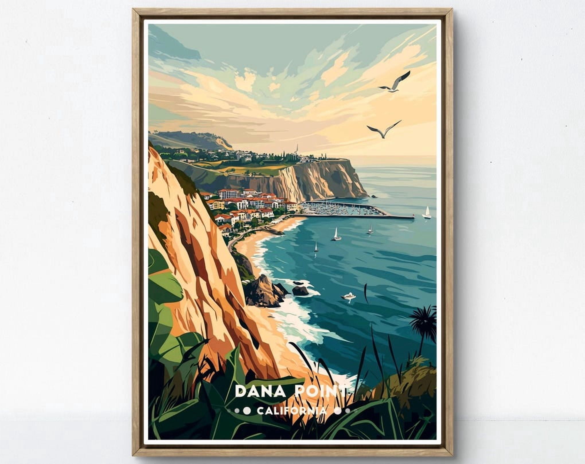 Miluva Dana Point Poster, California Coast Print, Retro Cliffside Art ...