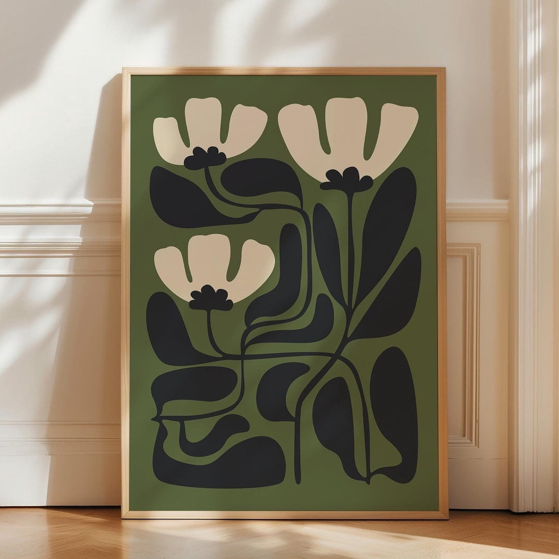 Miluva Dark Green Abstract Botanical Art, Flower Poster, Matisse ...